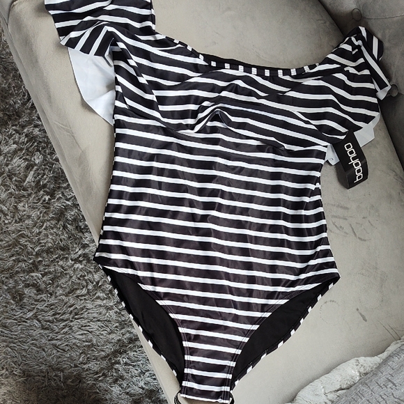 Boohoo | Swim | New Black And White Striped One Piece Swimsuit By ...